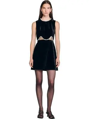 Sandro Short Velvet Dress With Cutouts - Black