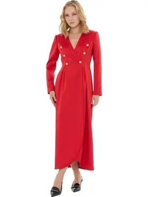 GIZIA Button Detail Long Dress - Red