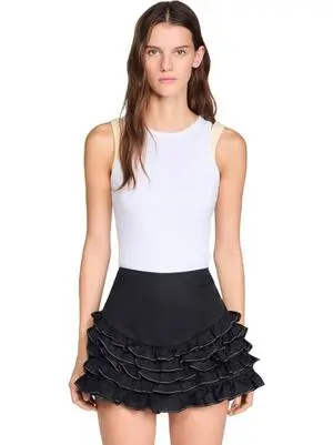 Sandro Ruffled Skort With Topstitching - Black
