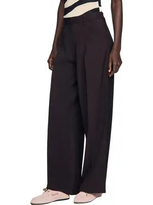 Sandro High-waisted Wide-leg Trousers - Brown