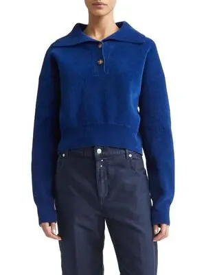 Victoria Beckham Chenille Polo Sweater - Bright Navy