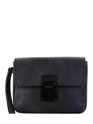 LOUIS VUITTON S Lock Monogram Taurillon Leather Clutch Bag - Black