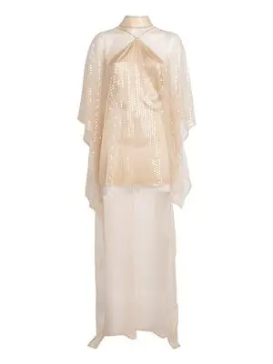 TALLER MARMO Sequinned Denver Disco Kaftan Mini Dress - Beige
