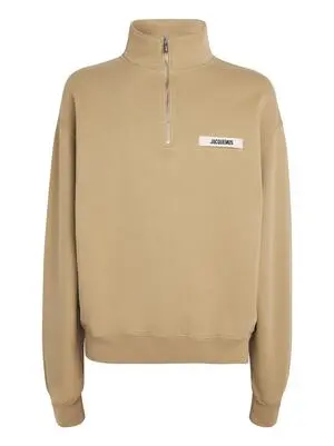 Jacquemus Cotton Quarter-zip Sweatshirt With Logo - Beige