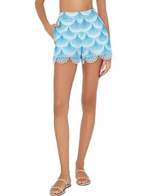 MILLY Bubble Wave Lace Shorts - Blue/white