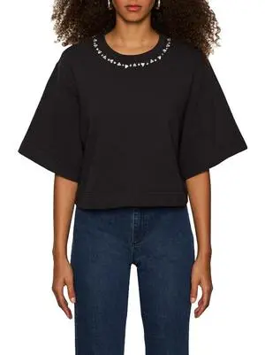 Sanctuary Rhinestone Detail Organic Cotton T-shirt - Black