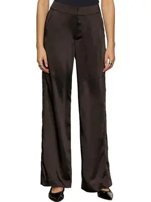 Sanctuary Modern Satin Mid-Rise Trousers Black