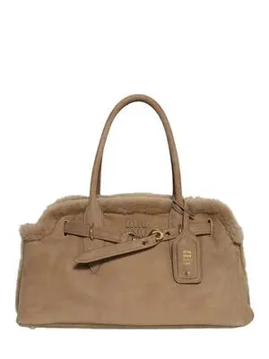 Miu Miu Aventure Shearling Tote Bag - Tan