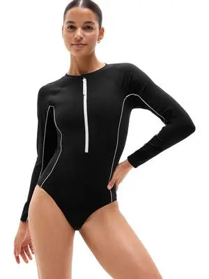 Athleta Sun Shield Long Sleeve One-piece Rashguard - Black/magnolia White