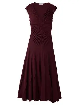 Alaïa Pleated Wool Midi Dress - Burgundy