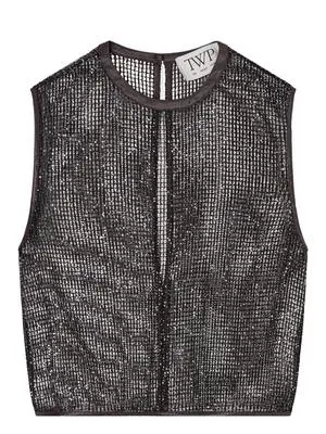 TWP Cropped Sequin-embellished Fishnet Tank - Brown