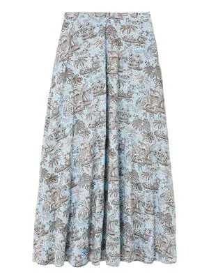 Staud Axel Printed Cotton-blend Midi Skirt - Blue