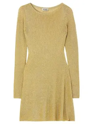 Staud Nikitta Metallic Knitted Mini Dress - Gold