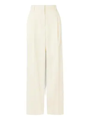 TOTEME Pleated Twill Wide-leg Pants - Off-white