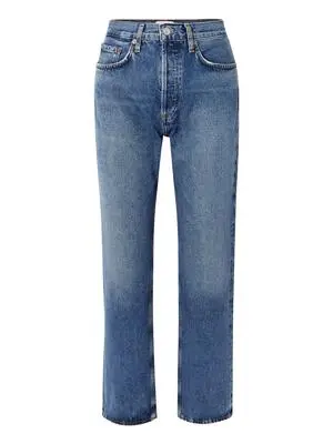 AGOLDE Lana Distressed Mid-rise Straight-leg Jeans - Blue