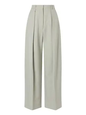 Victoria Beckham Pleated Grain De Poudre Wide-leg Pants - Green