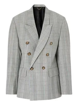 Victoria Beckham Checked Wool Double-breasted Blazer - Gray