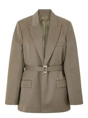 Victoria Beckham Belted Wool-blend Twill Blazer - Green