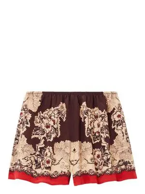 BODE Storybook Tap Printed Silk Shorts - Red