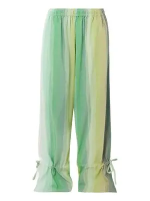 MARRAKSHI LIFE Palazzo Striped Cotton-blend Wide-leg Pants - Green
