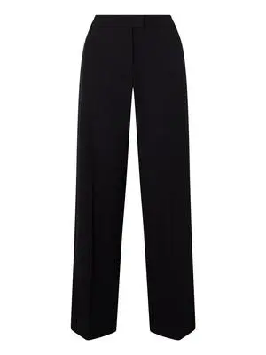 Another Tomorrow Pleated Wool-blend Twill Wide-leg Pants - Black