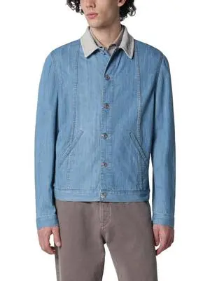 Brunello Cucinelli Denim Trucker Jacket With Suede Collar - Blue