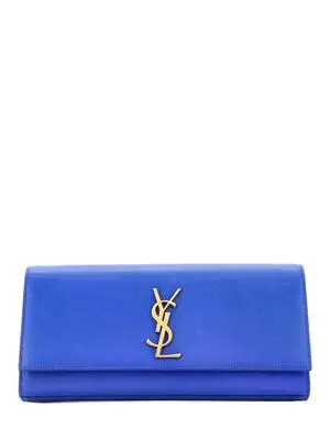Saint Laurent Classic Monogram Leather Long Clutch Bag - Blue