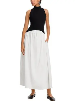 French Connection Ponte Mixed Media Maxi Dress - Black/summer White