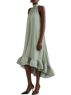 MALINA Sabrina Halterneck Ruffled Maxi Dress - Sage
