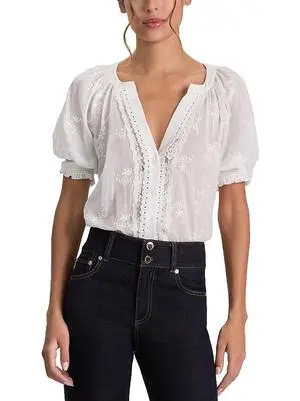 Alice + Olivia Thalia Embroidered Puff Sleeve Top - Off White