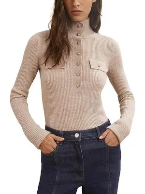 REISS Elly Rib Knit Wool Sweater - Neutral
