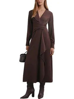 REISS Mira Drape Dress - Burgundy