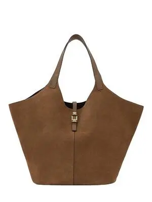 REISS Lyra Suede Leather Tote - Tan