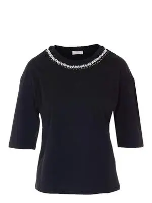 Liu Jo Cotton T-shirt With Crystal Embellishments - Black