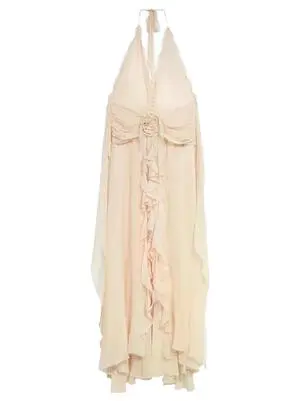Blumarine Ruffled Flower Long Dress - Neutrals