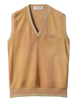 Miu Miu Ribbed Knit And Suede Vest - Brown