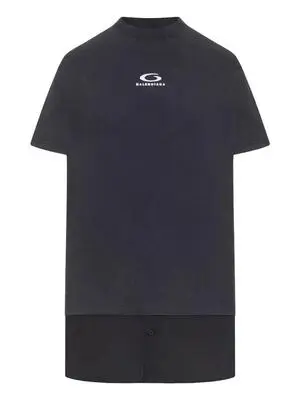 Balenciaga Logo-detail Layered T-shirt Dress - Grey