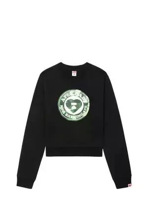 A BATHING APE Round Camo Heart-print Sweatshirt - Black