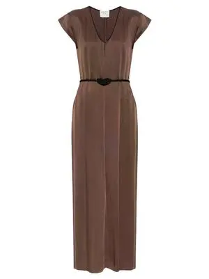 FORTE_FORTE Knot V-neck Maxi Dress - Brown