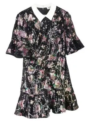 SELF-PORTRAIT Sequin-embellished Floral-print Dress - Black