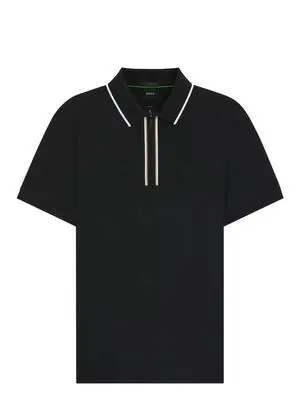 BOSS Striped-collar Polo Shirt - Black