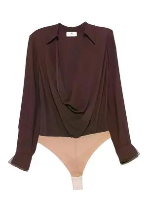 Elisabetta Franchi Draped Long-sleeve Bodysuit - Brown