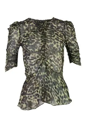 ISABEL MARANT VINTAGE Caja Ruched Animal-print Blouse - Neutrals