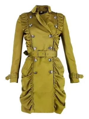 Burberry Ruched Double-breasted Trench Coat - Green