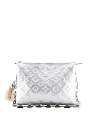 LOUIS VUITTON Coussin PM Crossbody Bag Monogram Embossed Lambskin Silver