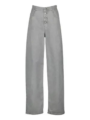 MAISON MARGIELA Buttoned Denim Jeans With Leather Patch - Grey