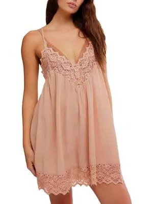Free People Fiona Lace Trim Slip - Blush Sand