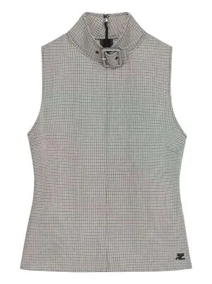 COURREGES Houndstooth Top With Buckle - Neutrals