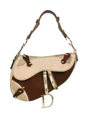 Dior 2003 Applique Leather Saddle Handbag Neutrals