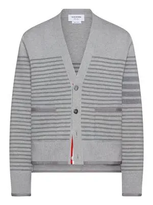 Thom Browne Striped V-neck Cardigan - Grey